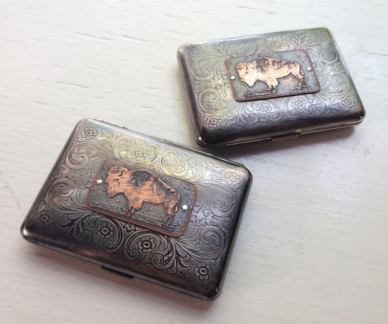 American Bison Etched Wallet / Cigarette Case in Victorian -- Acid Bath ...