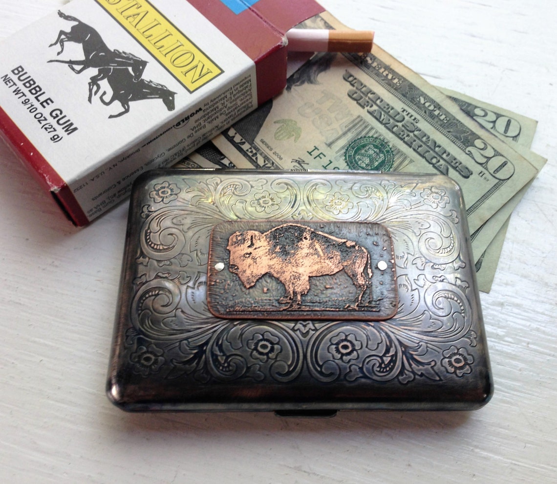 American Bison Etched Wallet / Cigarette Case in Victorian -- Acid Bath ...