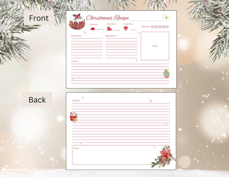 Printable Christmas Recipe Cards: A5 Blank Template (PDF) - Etsy