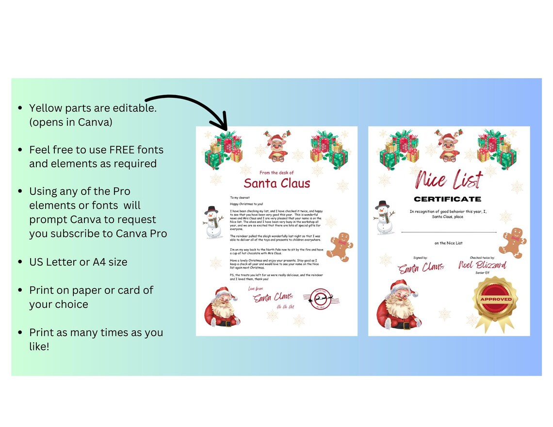 Editable Santa Letter, Printable Letter From Santa Bundle, Printable ...