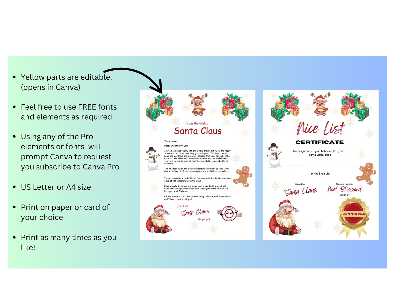 Editable Santa Letter, Printable Letter From Santa Bundle, Printable ...