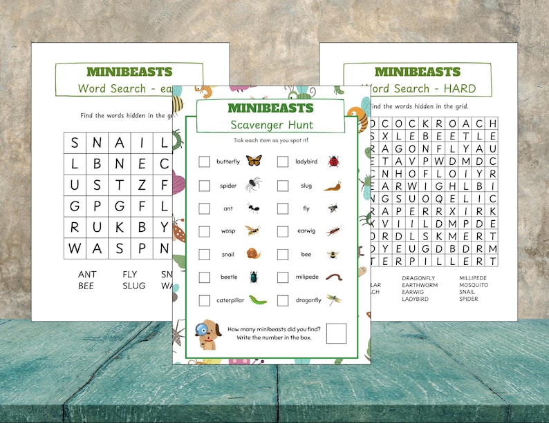 Minibeasts Scavenger Hunt & Word Search: Kids Activity (PDF) - Etsy