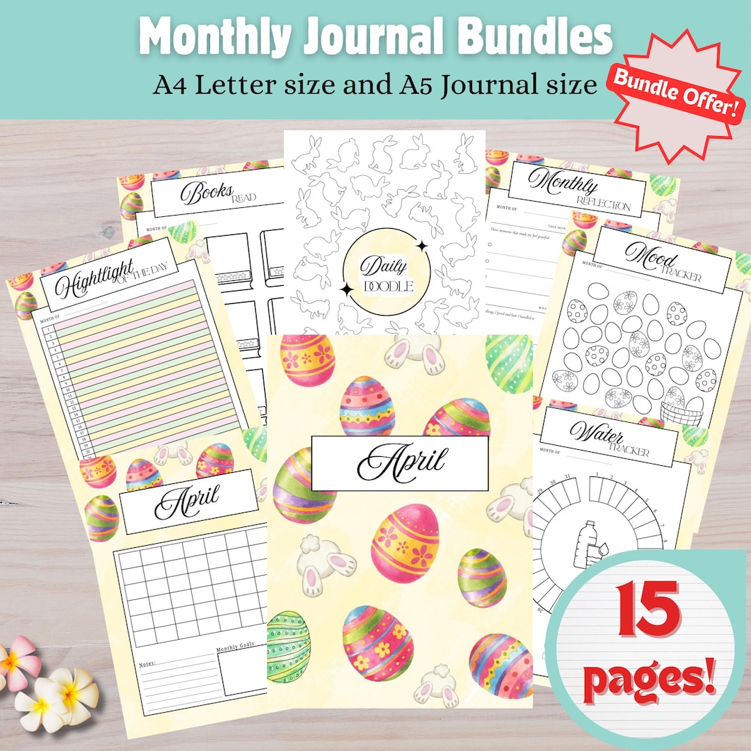 April Monthly Planner Bundle | Easter Printable Journal Pages | PRE ...