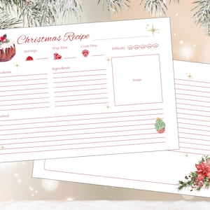 Printable Christmas Recipe Cards: A5 Blank Template (PDF) - Etsy