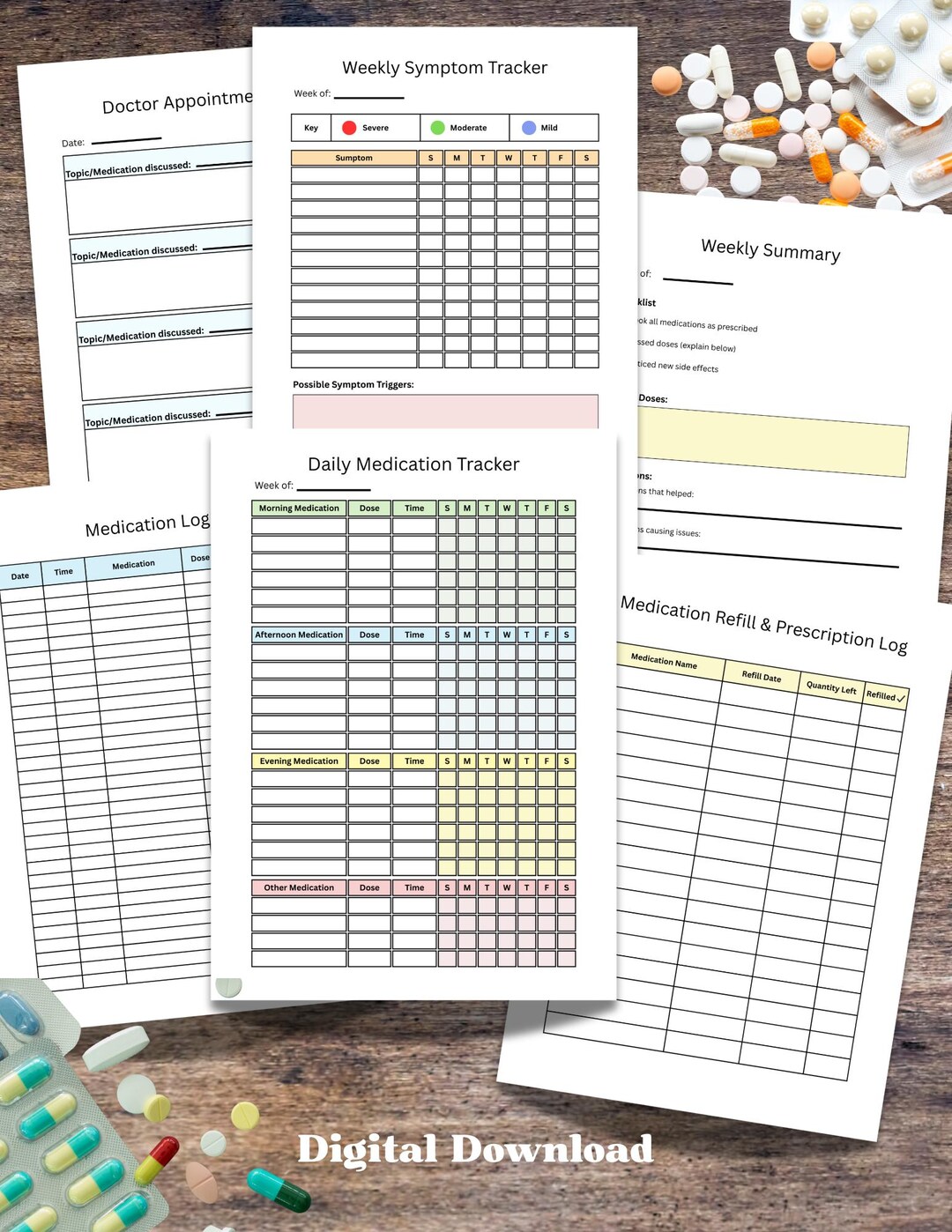 Printable Medication and Symptom Tracker, Doctor Appointment Notes (A4 ...