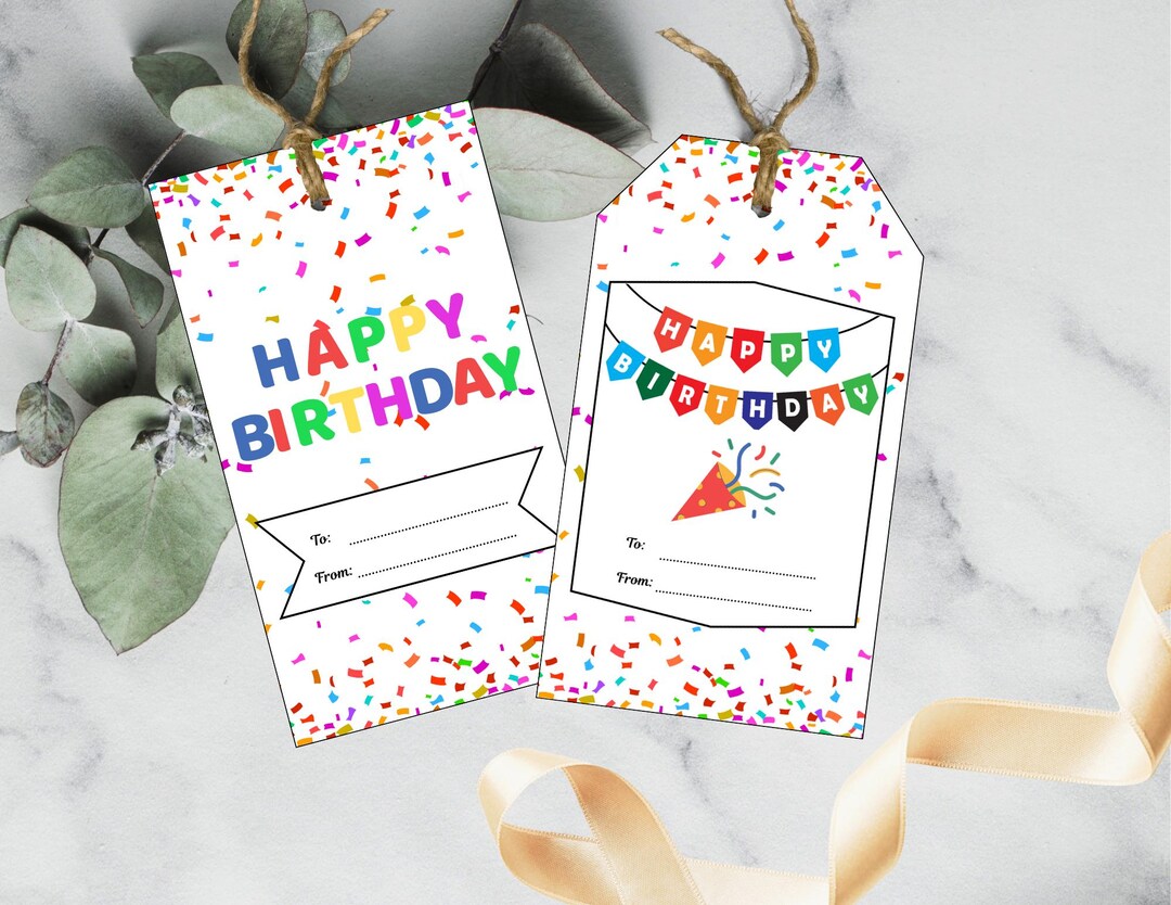 Confetti Birthday Gift Tags: Printable Rectangle & Cropped Designs (PDF ...