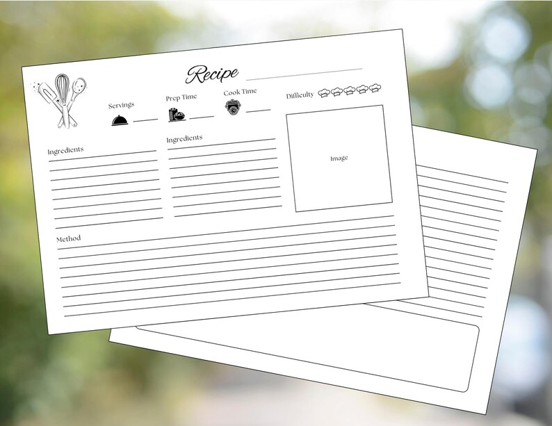 Printable Recipe Cards, FREE Conversion Chart, Black & White Design ...