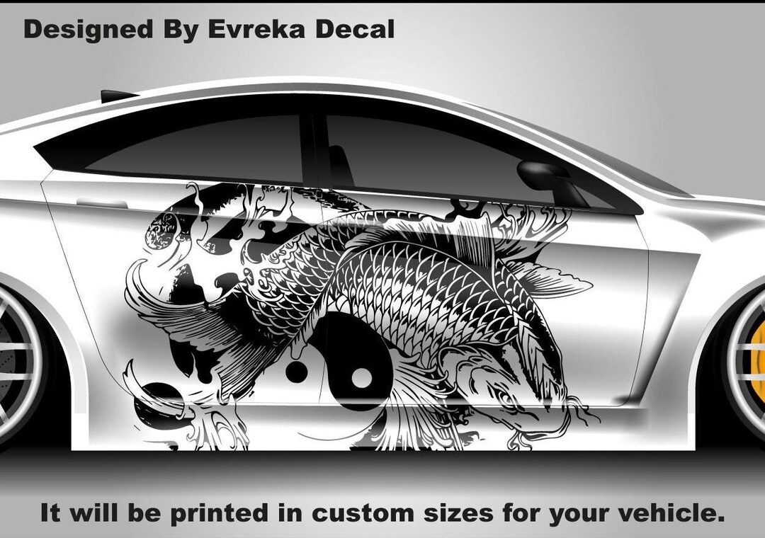 Japanese Koi Fish Car Side Decal | Yin Yang Dragon Koi Vinyl Sticker ...