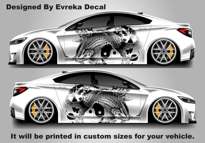 Japanese Koi Fish Car Side Decal | Yin Yang Dragon Koi Vinyl Sticker ...