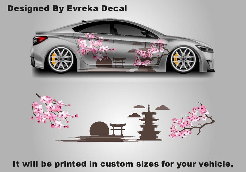 Sakura Cherry Blossom Car Livery, Japanese Theme Side Car Vinyl Livery ...