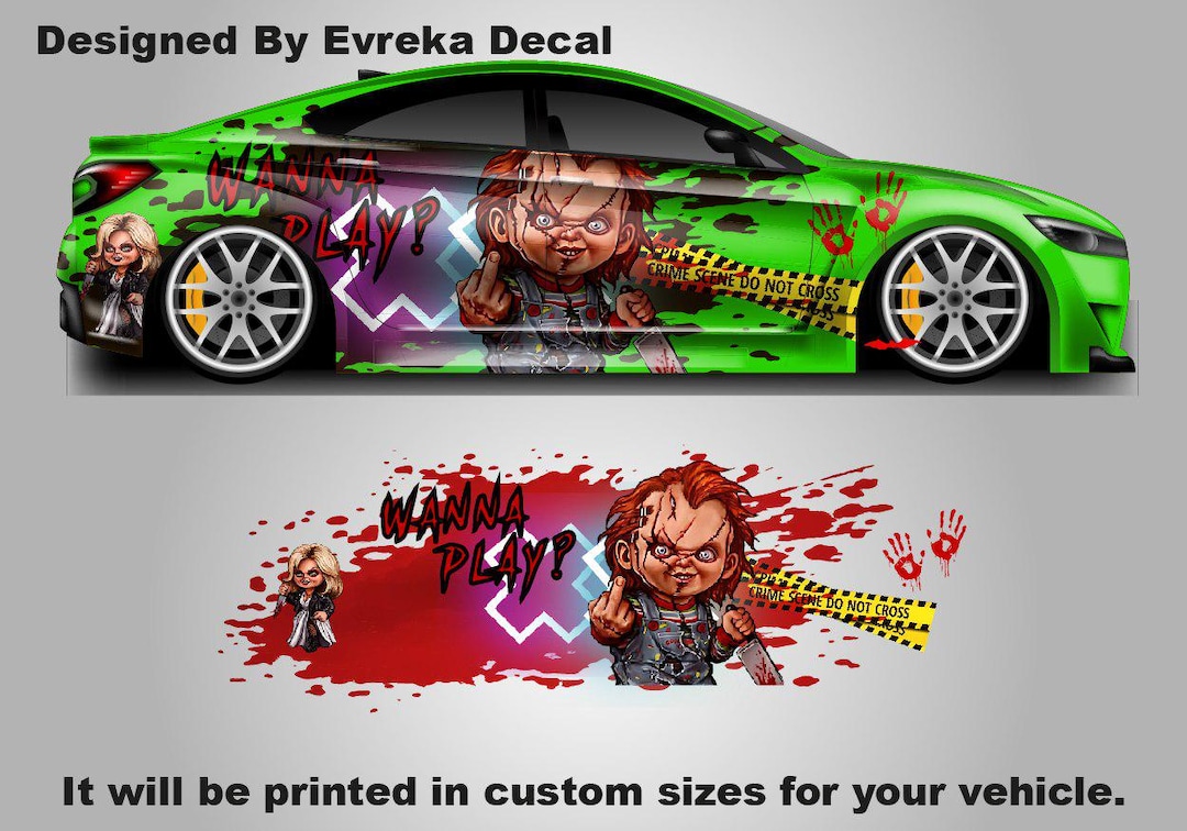 Chucky Car Stickers, Halloween, Wanna Play? Horror Movie Character Car ...