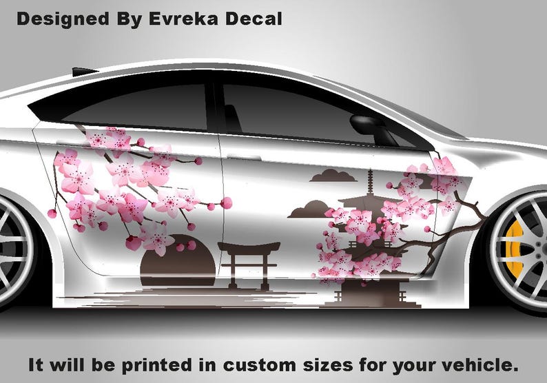 Sakura Cherry Blossom Car Livery, Japanese Theme Side Car Vinyl Livery ...