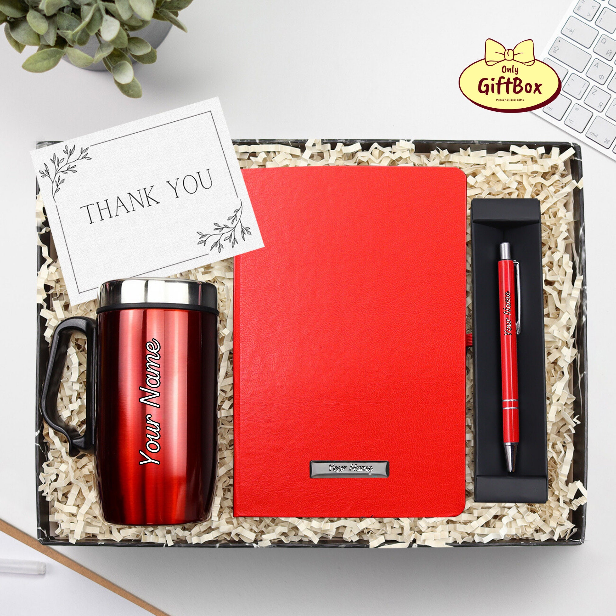 Personalized Gift Set - Custom Notebook, Mug, Thermos (red, Blue, Black ...