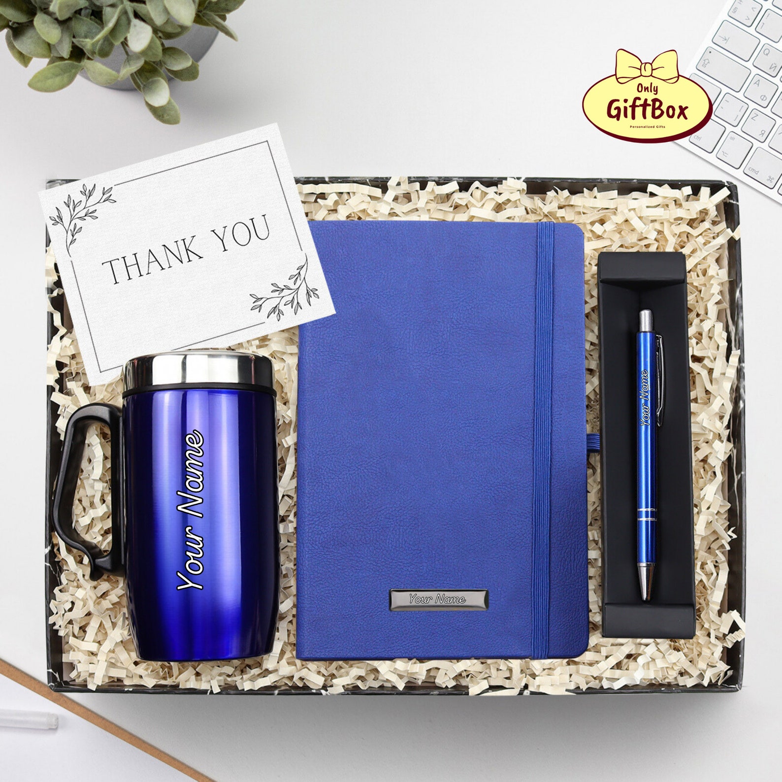 Personalized Gift Set - Custom Notebook, Mug, Thermos (red, Blue, Black ...