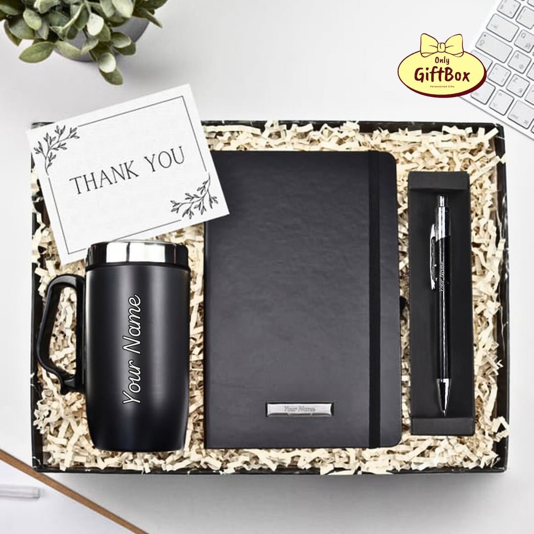 Personalized Gift Set Custom Notebook, Mug, Thermos red, Blue, Black ...