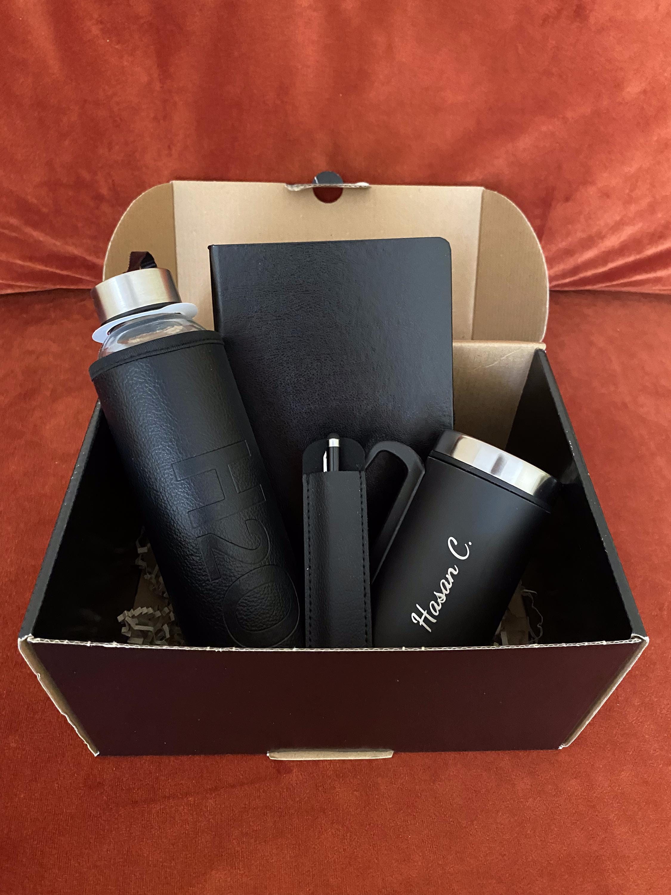 Personalized Gift Set - Custom Notebook, Mug, Thermos (red, Blue, Black ...