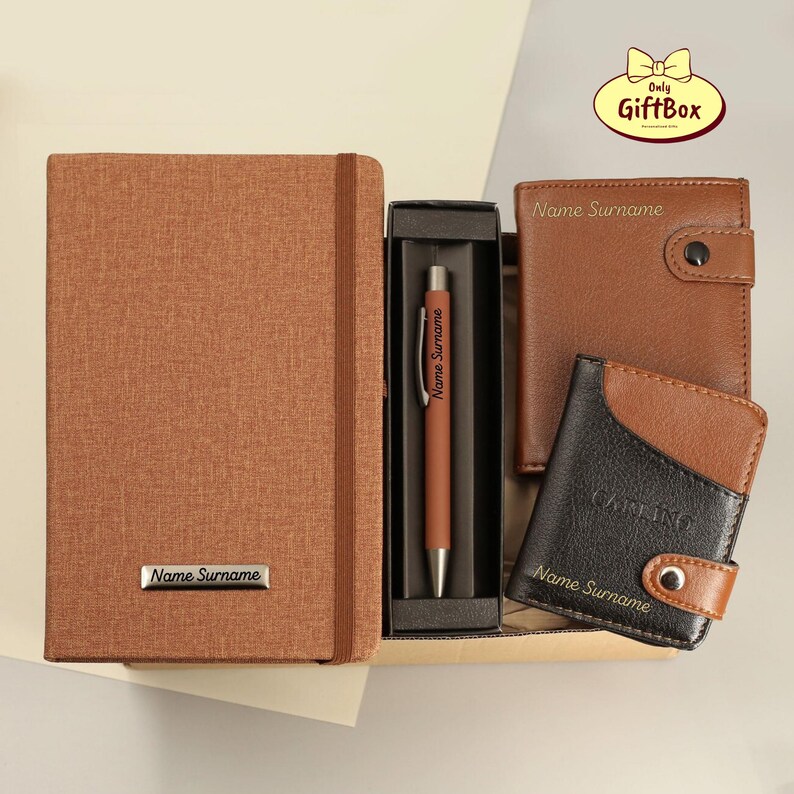 Personalized Gift Set for Men Custom Notebook, Pen, Wallet, Card Holder ...