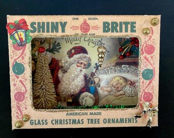 Vintage SHINY BRITE Christmas Ornament Shadow Box Diorama Santa at His ...