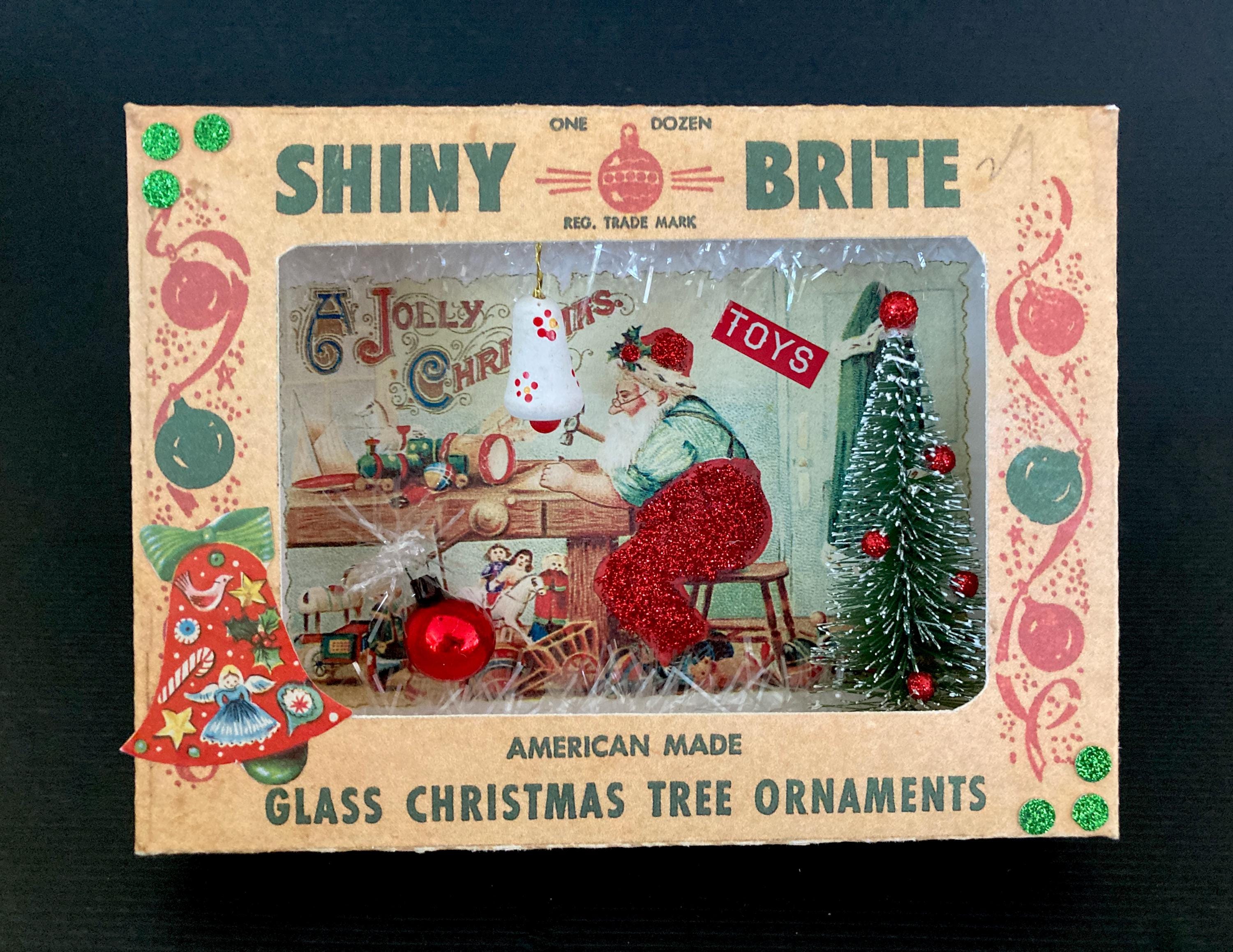 Vintage SHINY BRITE Christmas Ornament Shadow Box Diorama Santa at His ...