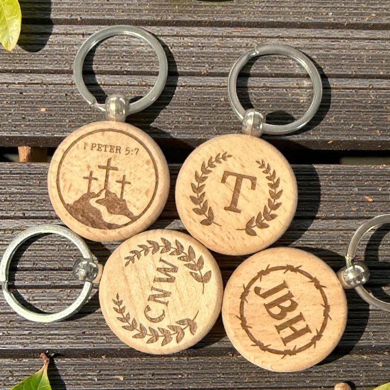 Custom Engraved Wood Keychain • Double-sided Wooden Key Ring ...
