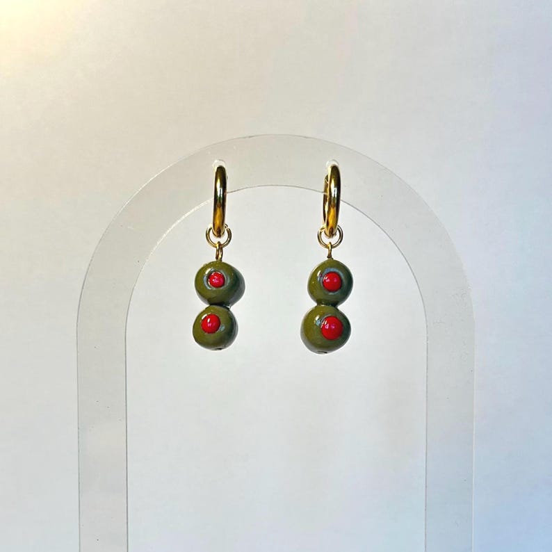 Gold Olive Earrings: Handmade Clay Bead 18k Gold Plated Hoops - Etsy