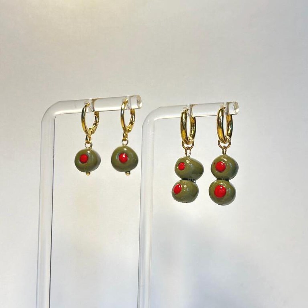 Gold Olive Earrings: Handmade Clay Bead 18k Gold Plated Hoops - Etsy