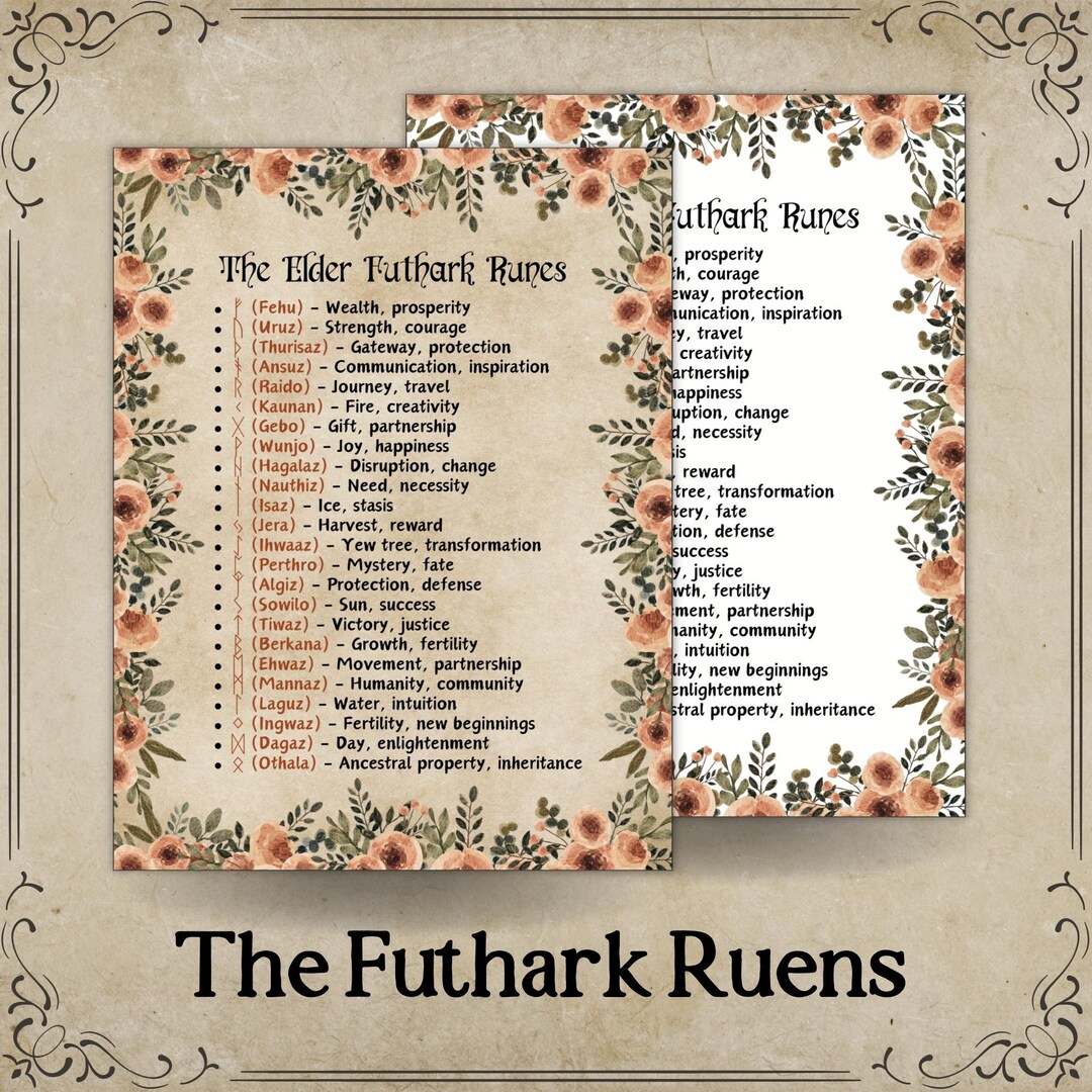 Elder Futhark Runes, Instant DIGITAL DOWNLOAD, Cheat Sheet, Reference ...