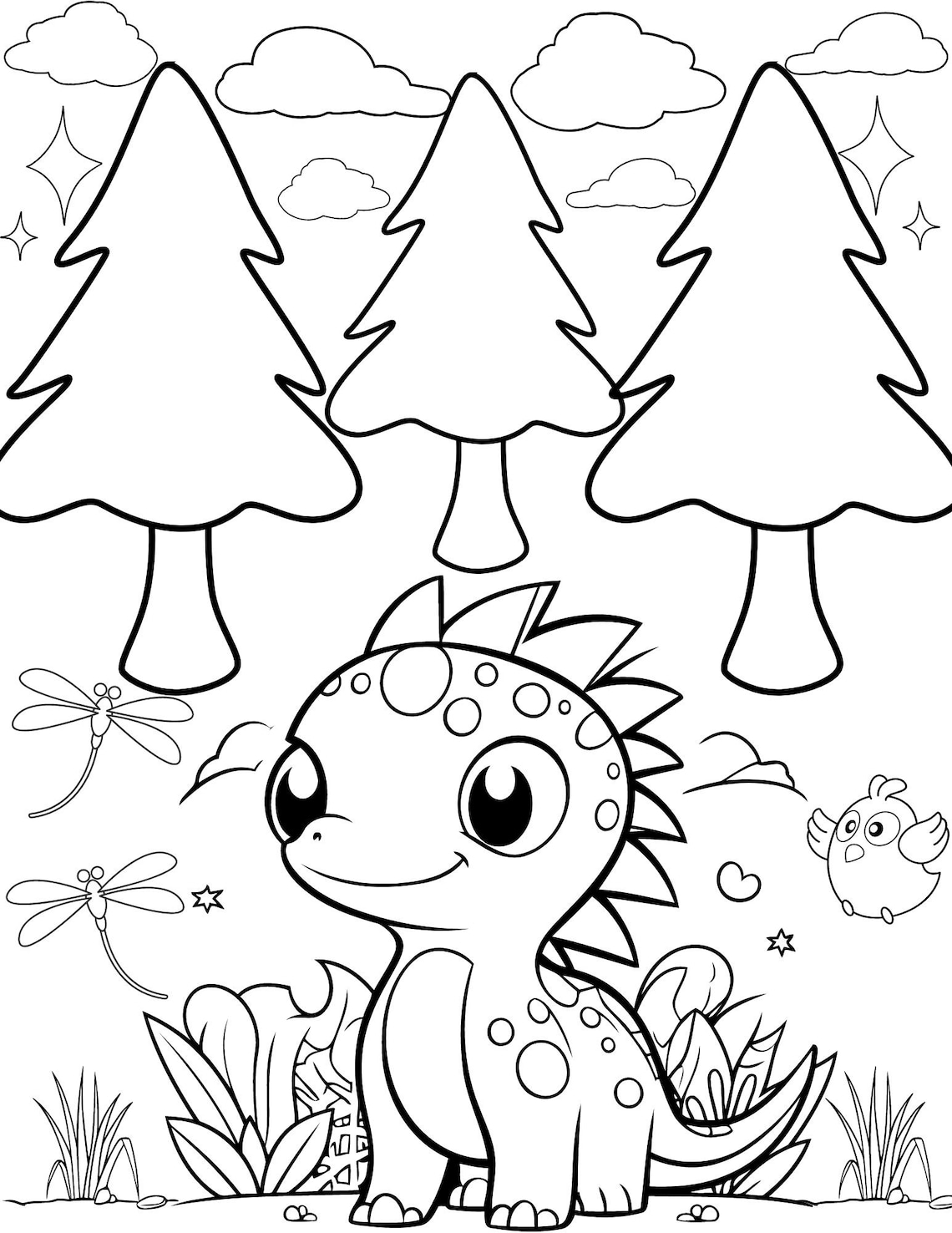 Baby Dino Coloring Page - Etsy