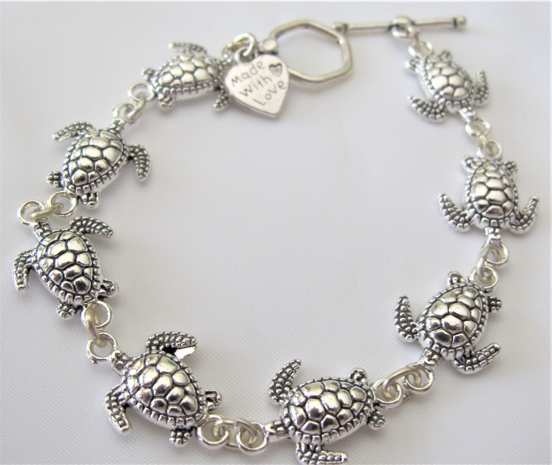 Silver Lots of Sea Turtles Bracelet - Etsy