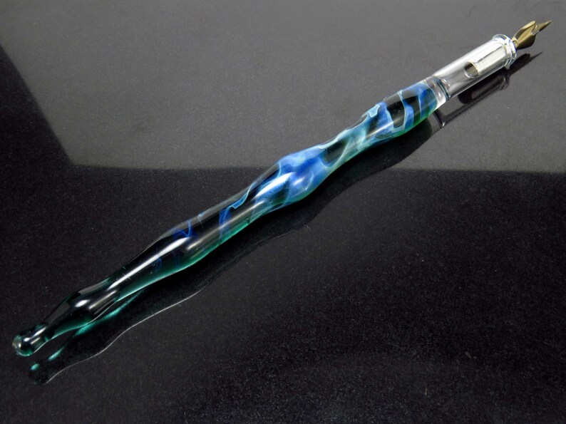 Glass dip pen in teal green glass fountain pen glass | Etsy
