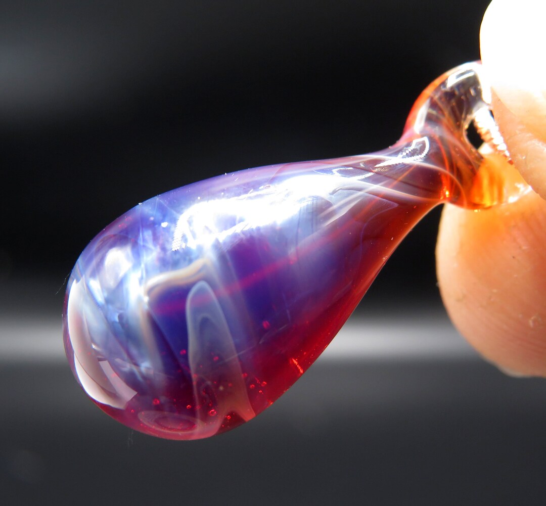 Purple Red Glass Pendulum Pendant Necklace With Blue Silver Luster ...