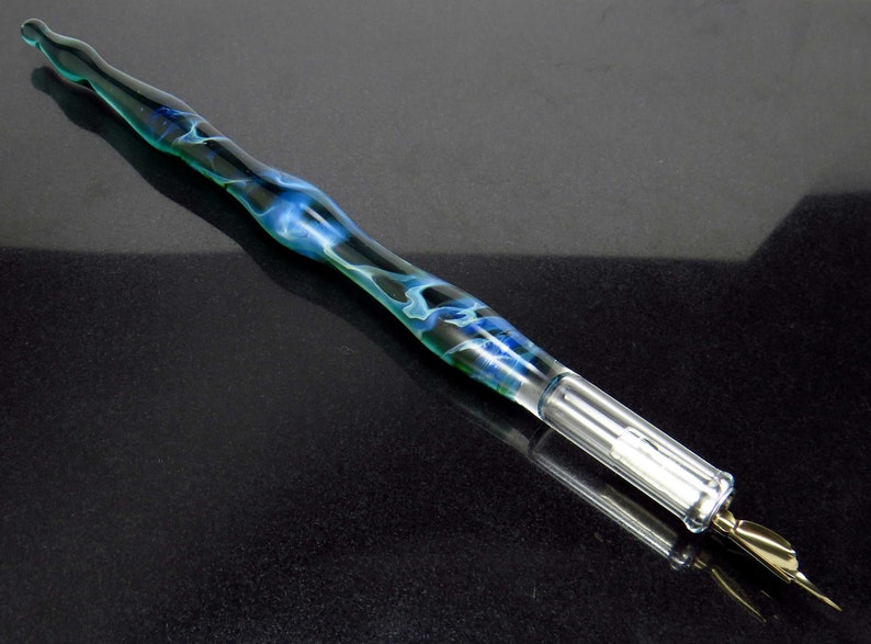 Glass dip pen in teal green glass fountain pen glass | Etsy