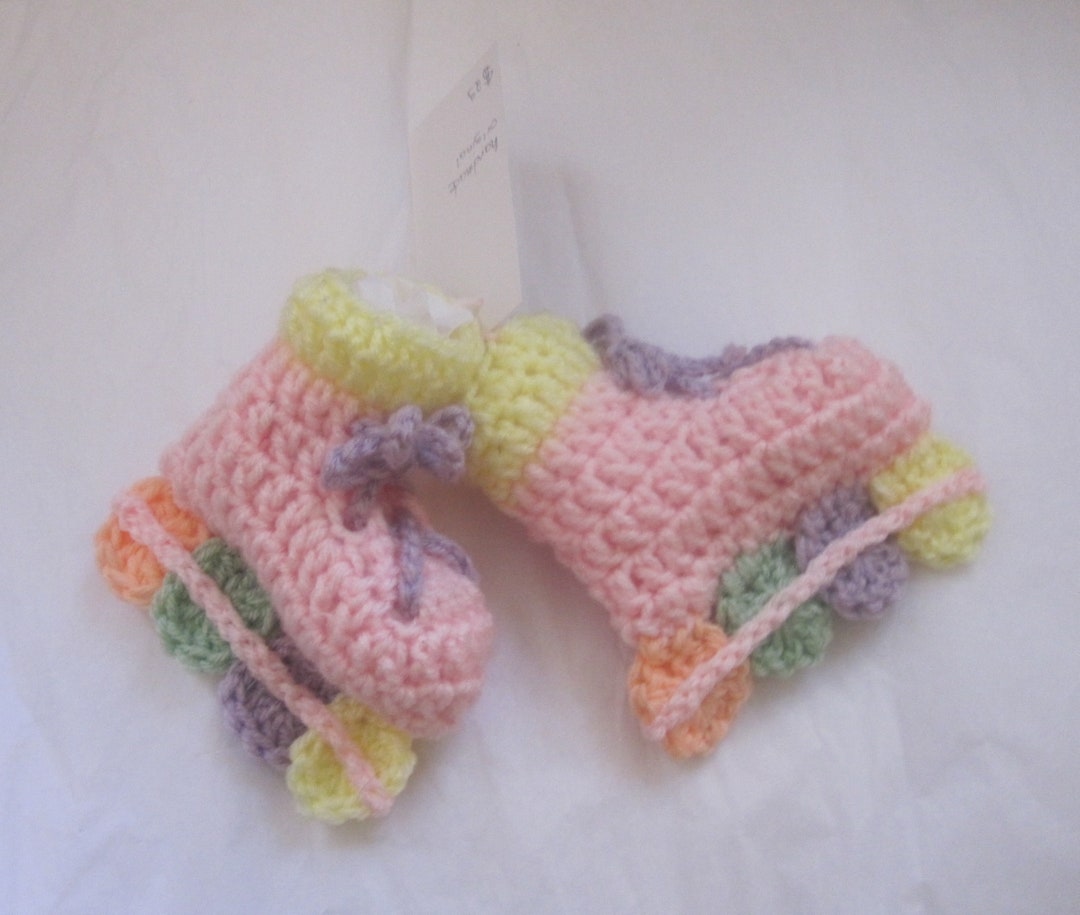 Baby Girl Pink Roller Blade Booties Skates Crochet Pastels 0-6m Birth ...