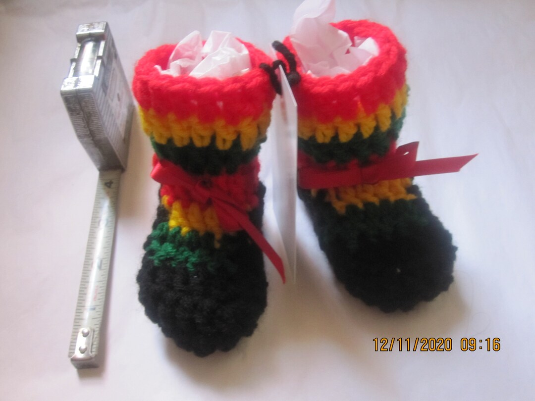 Rasta Baby Booties 3-6 Mo Unisex Jamaica Bob Marley Shower Gift Crochet ...