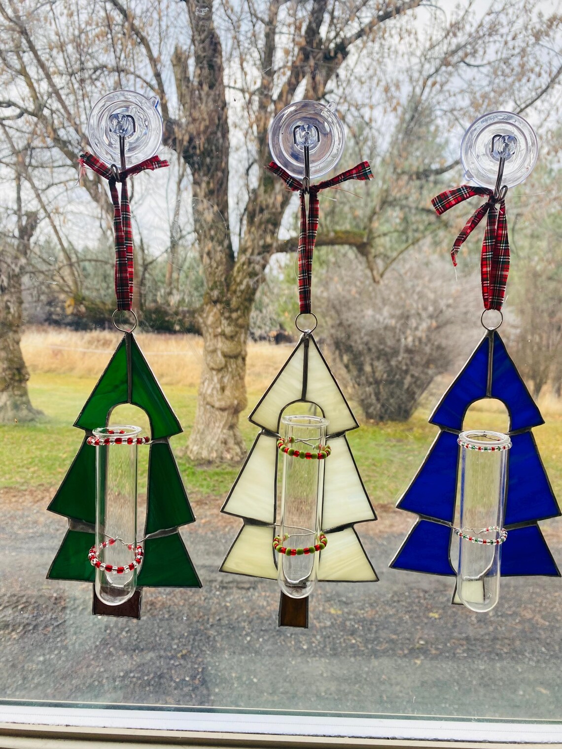 Stained Glass Christmas Tree Vase Propagation Suncatchers - Etsy