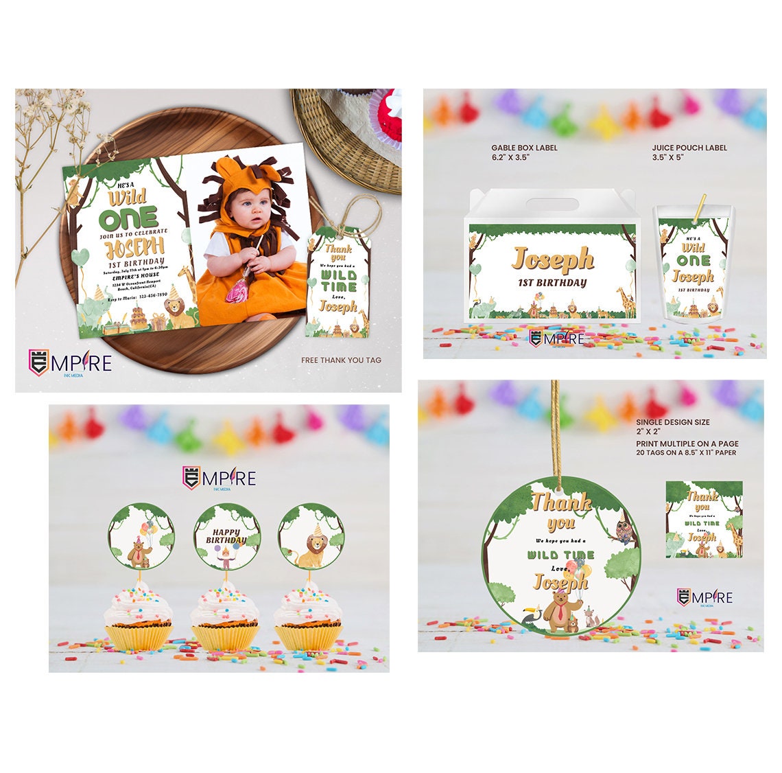 Editable Safari Birthday Invitation Bundle Template, Safari Party Decor ...
