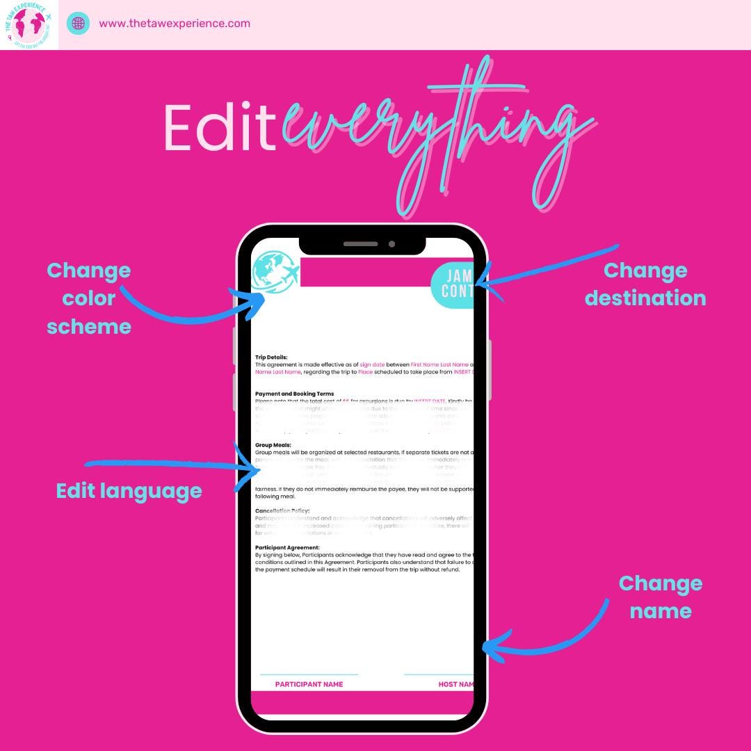 Travel Contract, Group Travel Agreement - Etsy