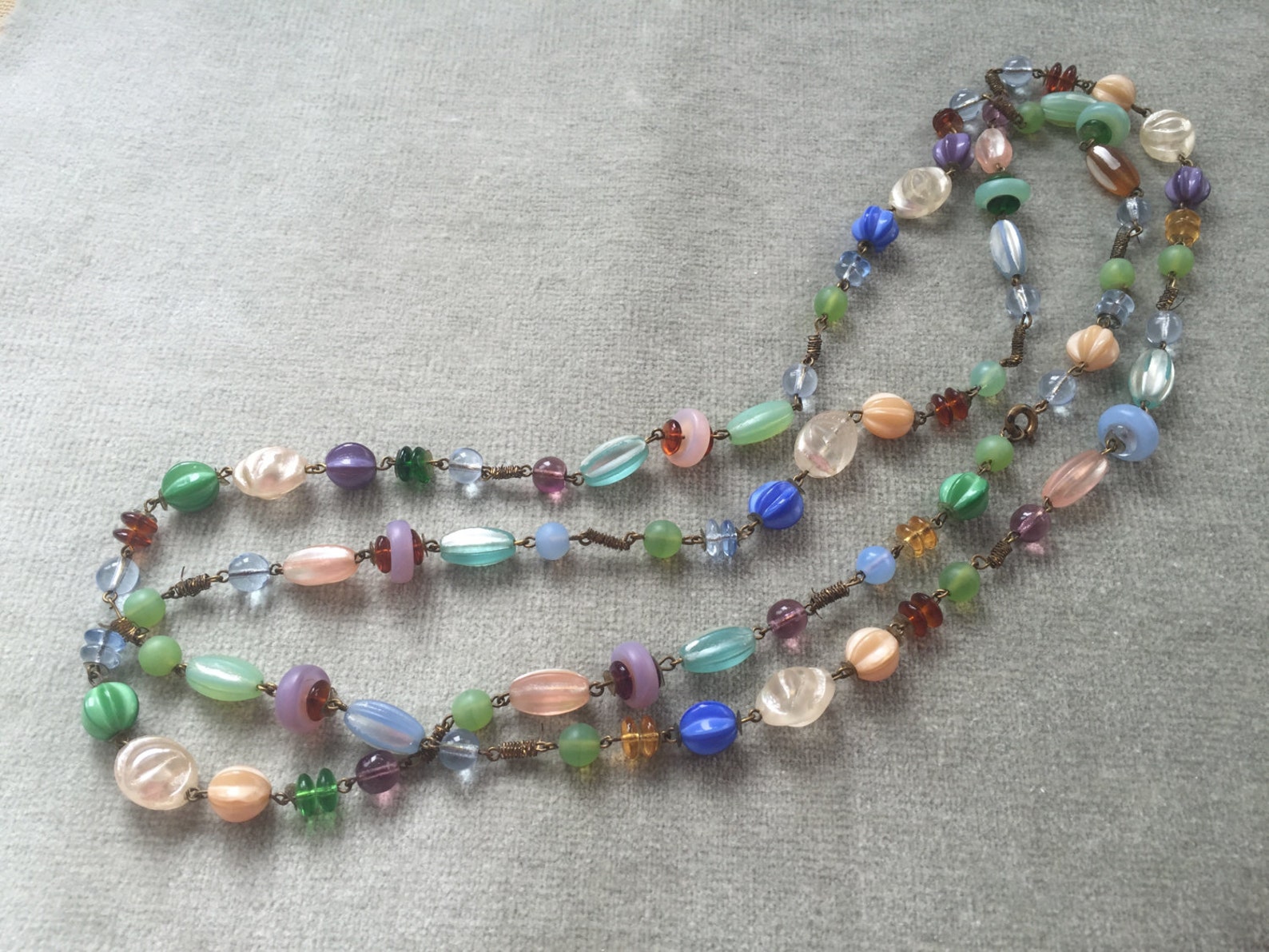 Multicolor Iridescent, Clear and Frosted Czech Glass Wired Flapper ...