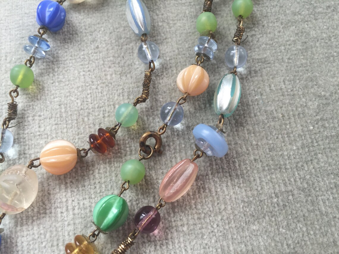 Multicolor Iridescent, Clear and Frosted Czech Glass Wired Flapper ...