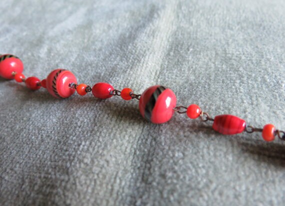Striped Dark Red Flapper Beads - Gem