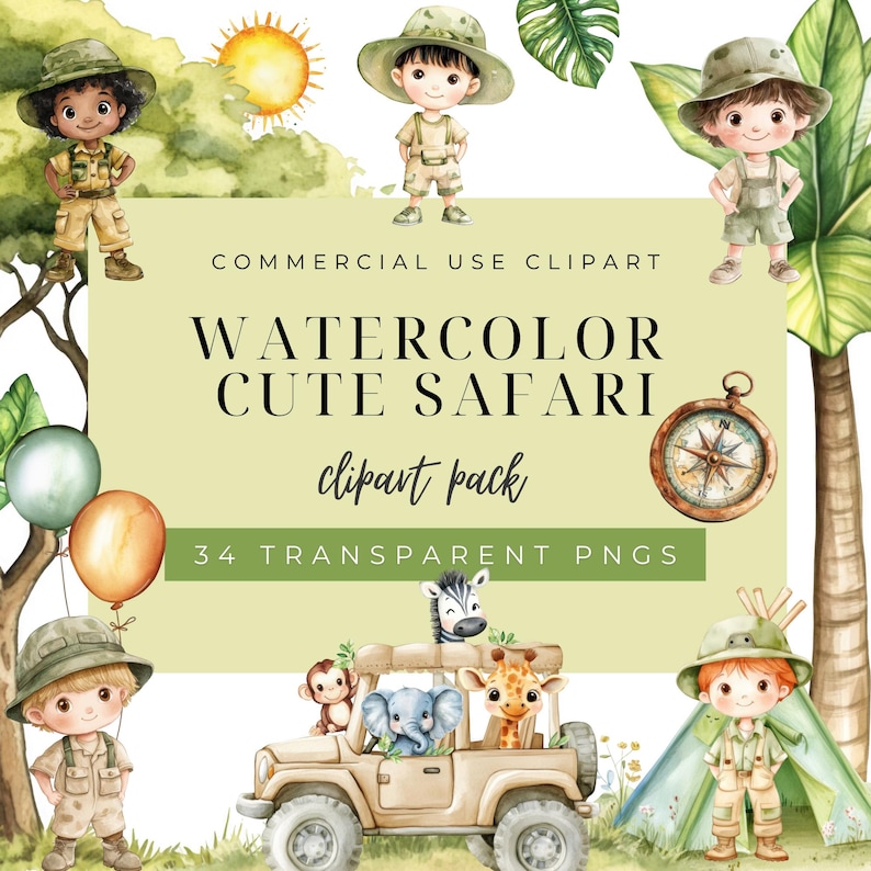 Safari Clipart, Safari Watercolor Clipart, Safari Animals, Jungle ...