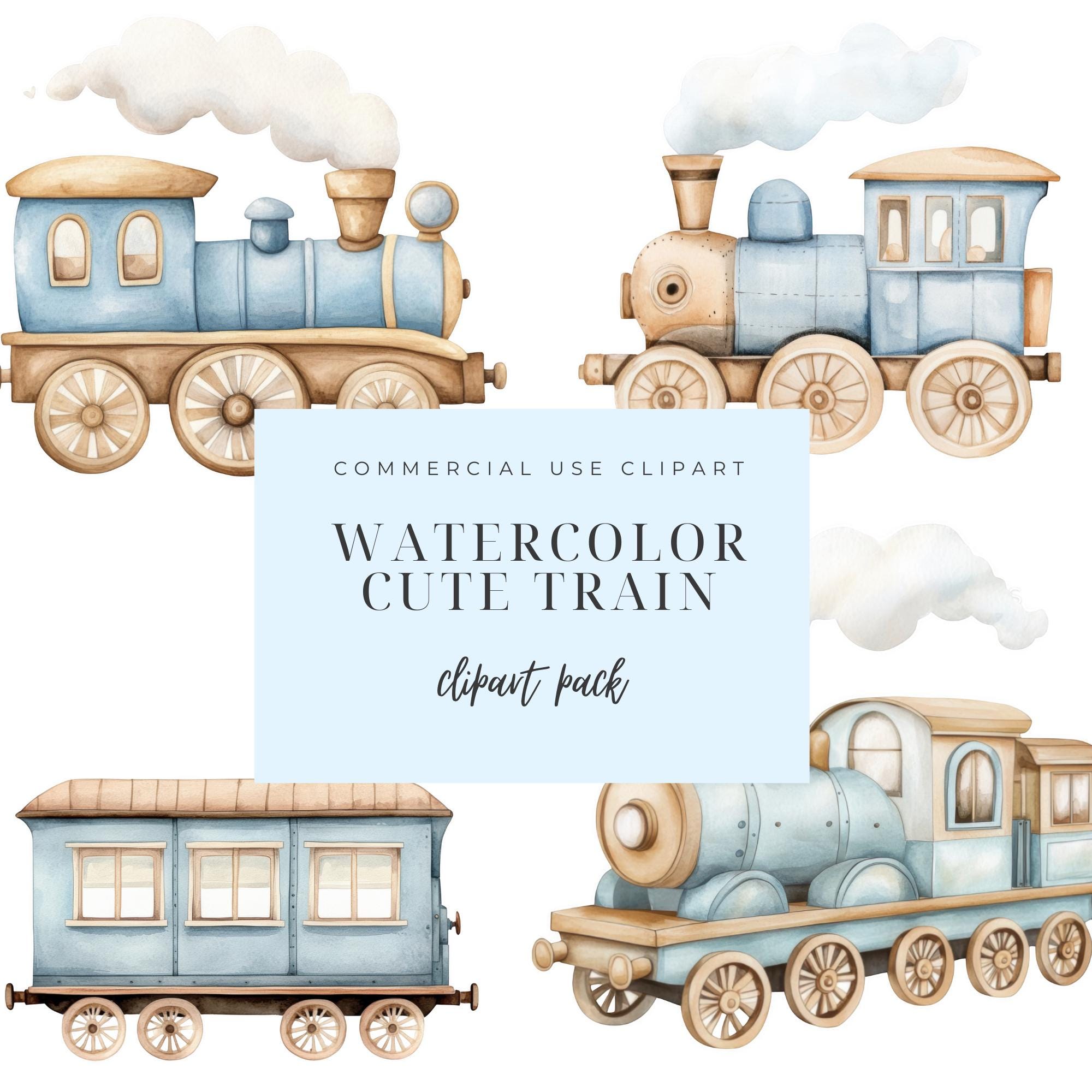 Train Clipart, Train Watercolor , Baby Boy Watercolor Clipart, Train ...