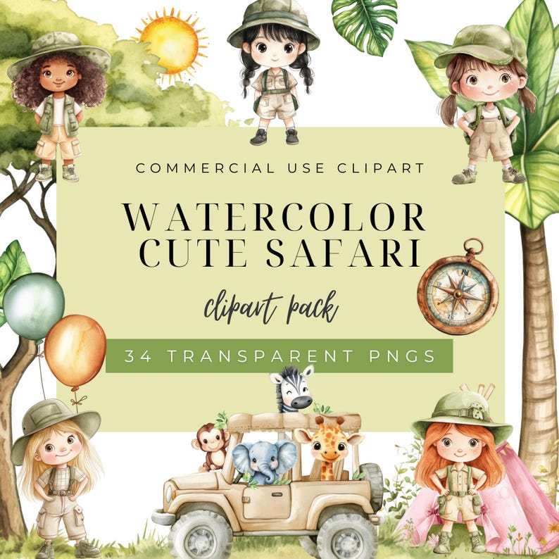 Safari Clipart, Safari Watercolor Clipart, Safari Animals, Jungle ...