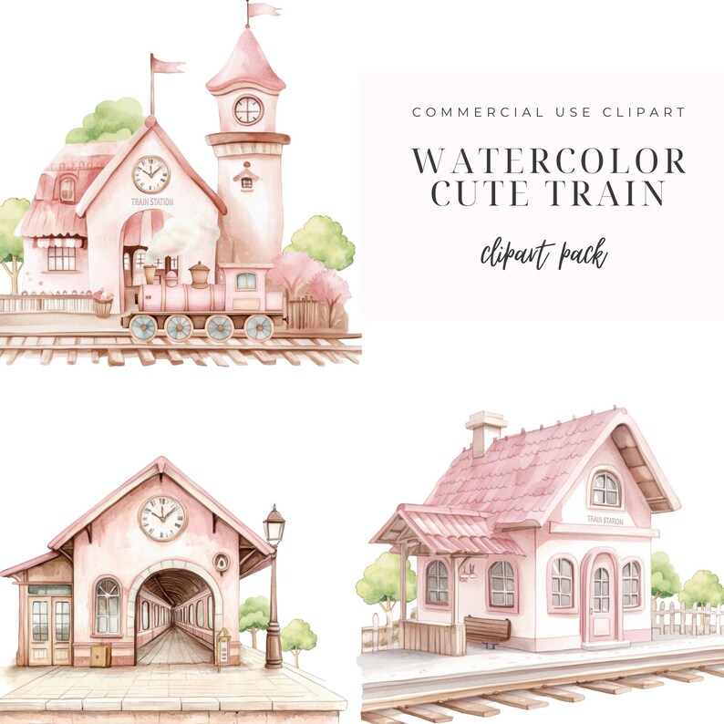 Train Clipart, Train Watercolor , Baby Girl Watercolor Clipart, Train ...