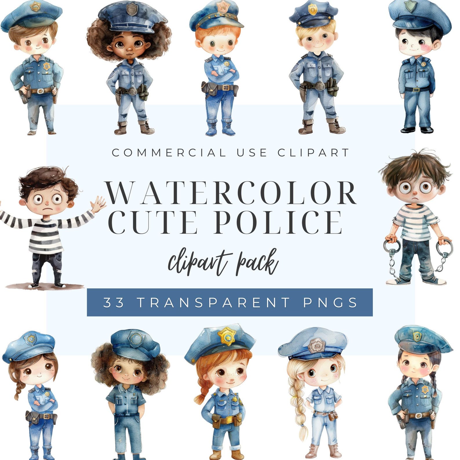 Police Clipart, Watercolor Police Clipart, Police Department, Police ...