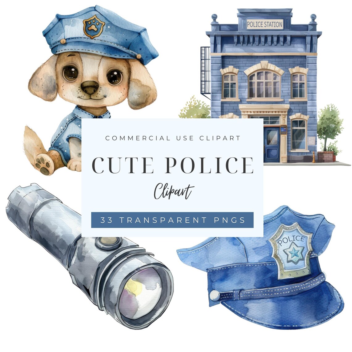 Police Clipart, Watercolor Police Clipart, Police Department, Police ...
