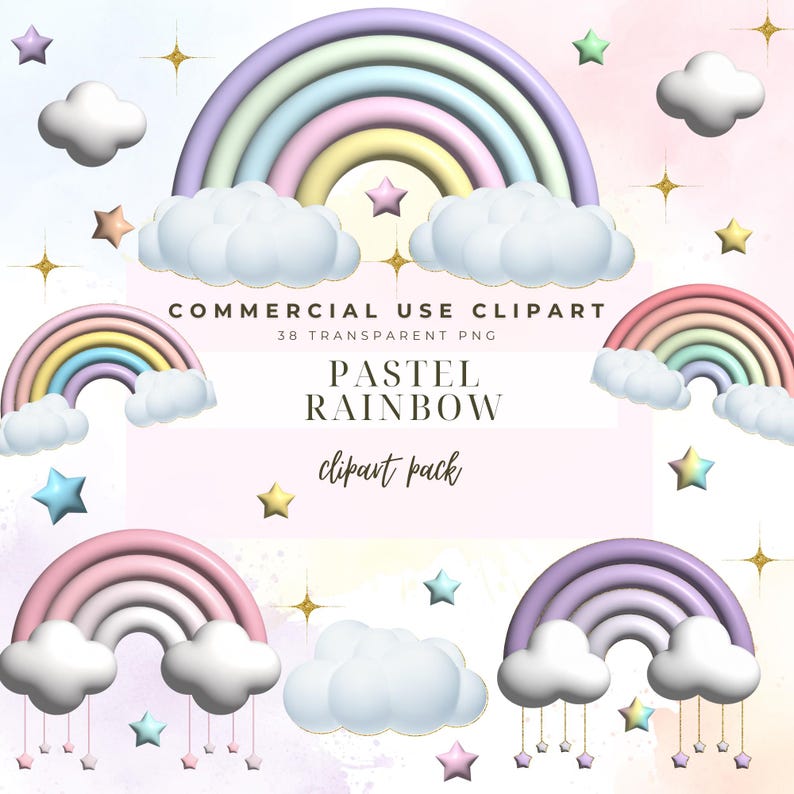 Rainbow Clipart, Pastel Rainbow Clipart, 3d Rainbow Clipart, Rainbow ...