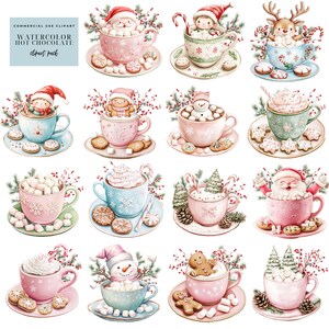Watercolor Hot Chocolate Clipart: Cozy Winter Cocoa PNG (digital ...
