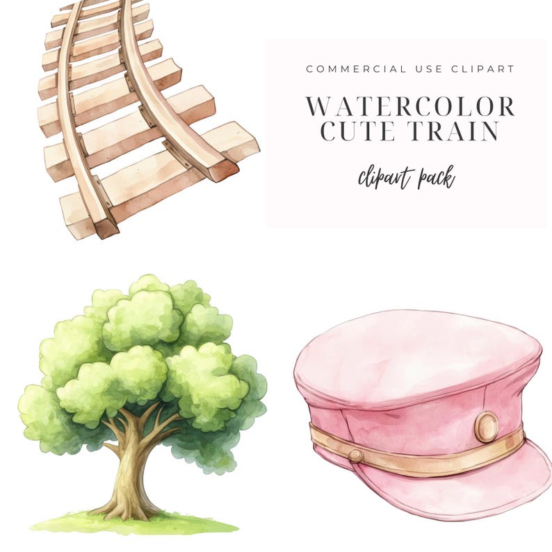 Train Clipart, Train Watercolor , Baby Girl Watercolor Clipart, Train ...