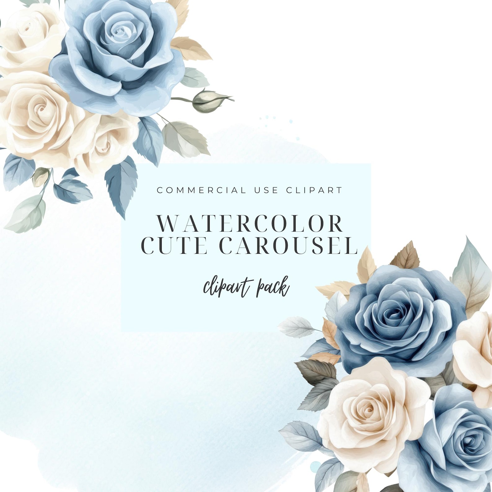 Blue Carousel Clipart, Carousel Watercolor Clipart, Carousel Horse ...